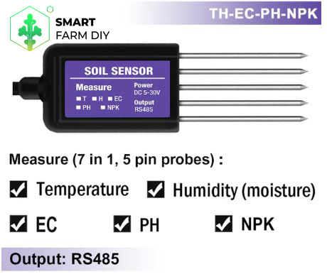 เซนเซอร์วัดความชื้นในดิน แบบ Soil Sensor 7 in 1 – SMARTFARMDIY